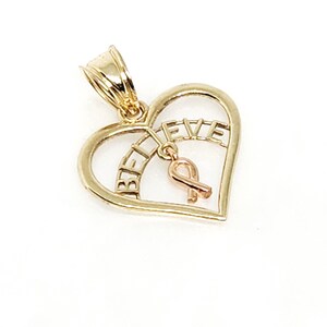 10K Genuine Two Toned Heart Charm, Gold Cancer Survivor Charm, Gold ...