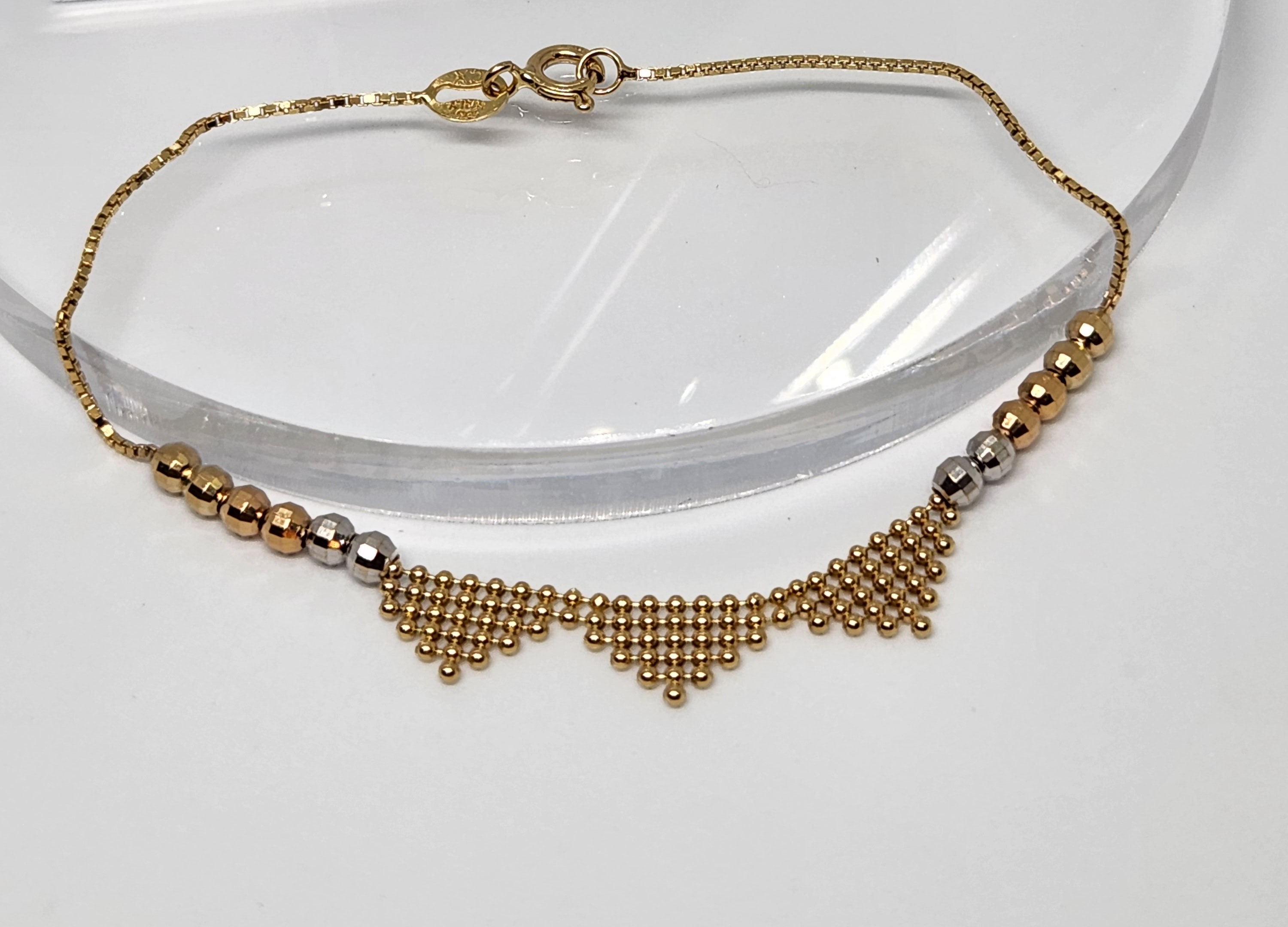 10K Genuine Gold Box Link Bracelet, Tri-color Bracelet, Ball Bracelet ...