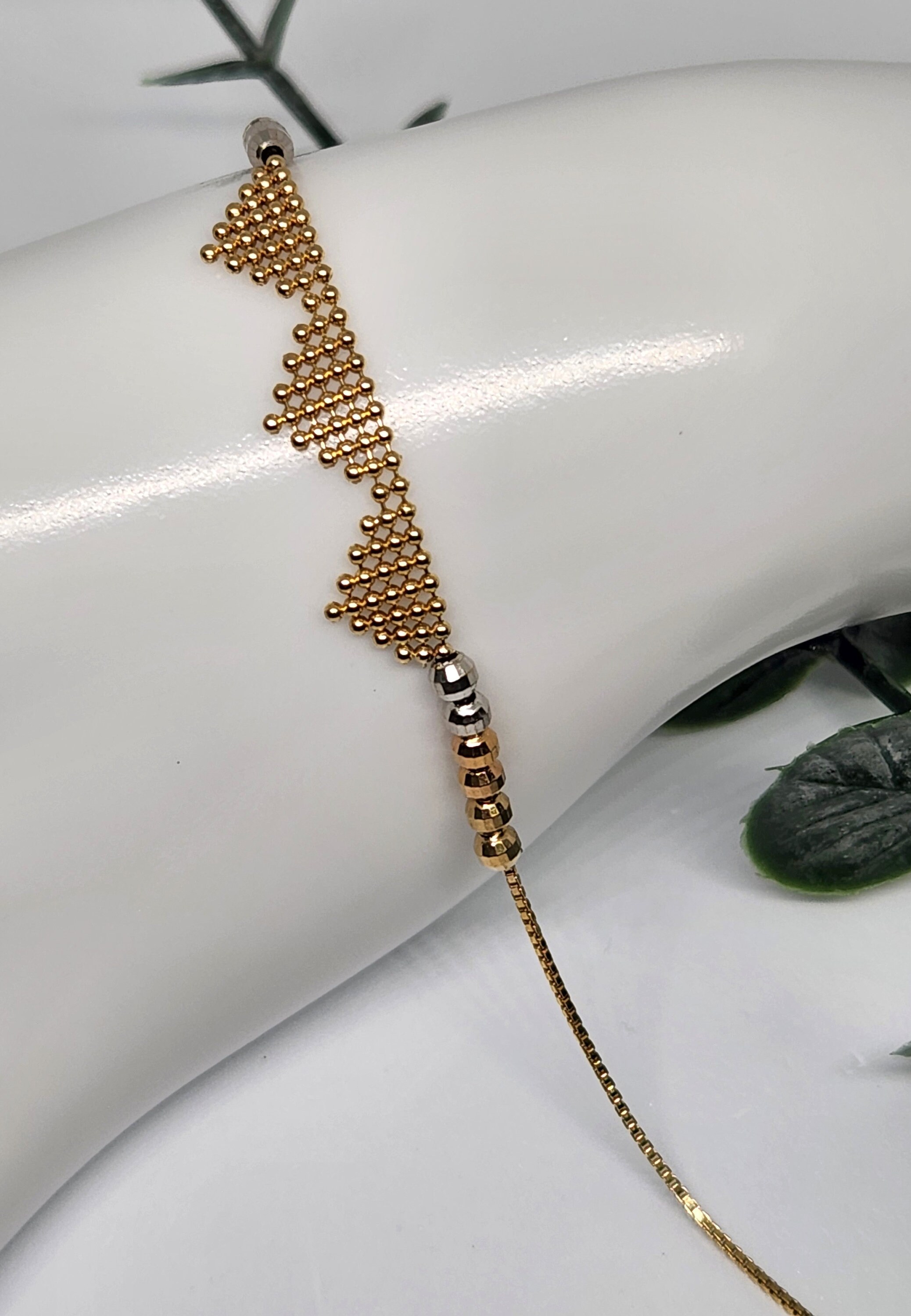 10K Genuine Gold Box Link Bracelet, Tri-color Bracelet, Ball Bracelet ...