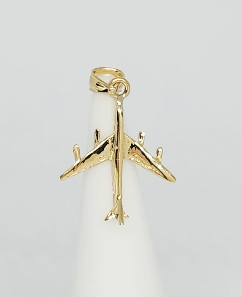 10K Yellow Gold Airplane Charm, Dimensional Airplane Charm, Gold Travel ...