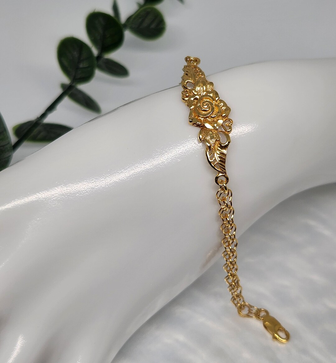 10K Genuine Gold Flower Vintage Bracelet With Spanish Links, Unique ...