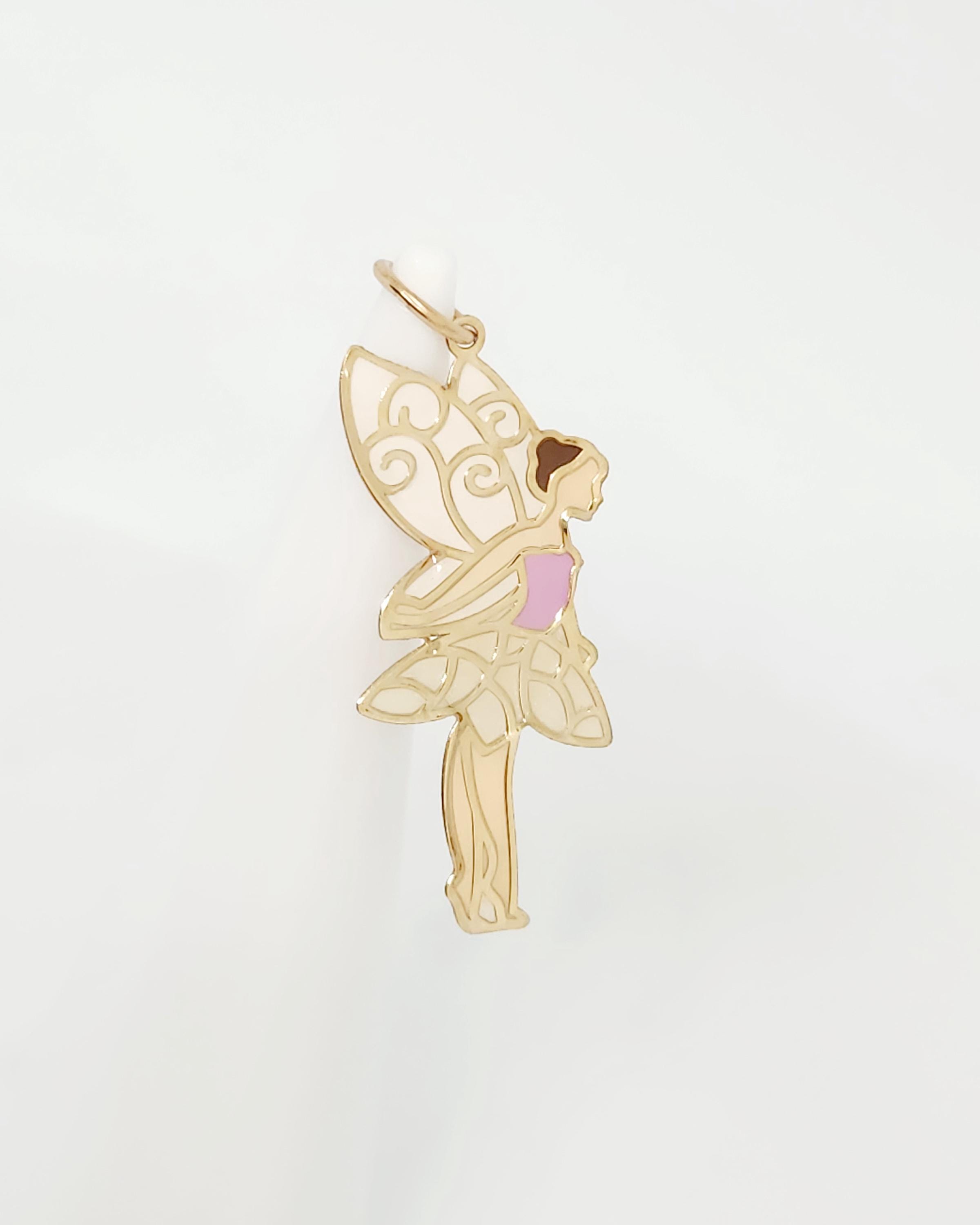 14K Yellow Gold Fairy Charm, Gold Pixie Charm, Gold Enamel Charm ...