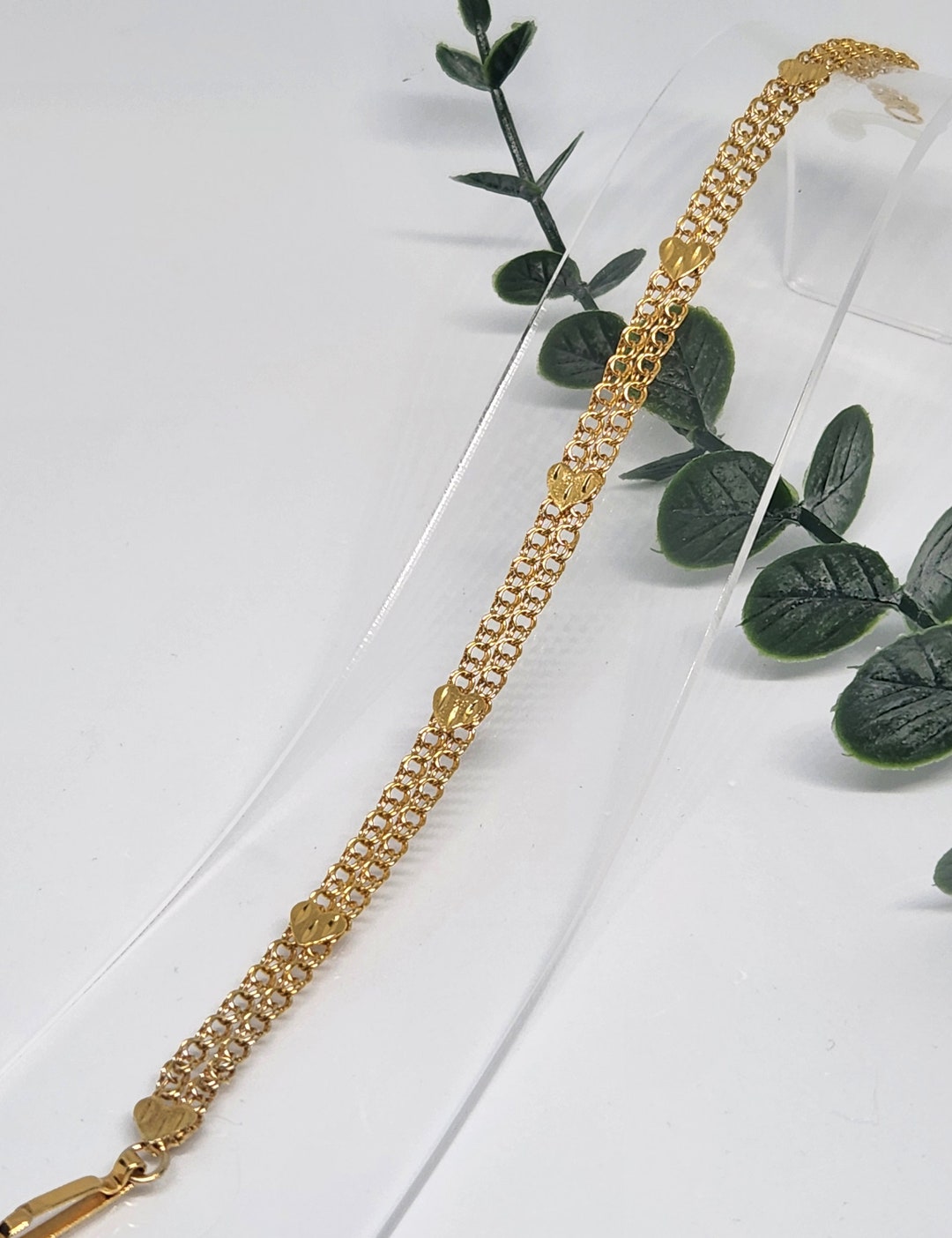 10K Genuine Gold Vintage Bracelet, Spanish Link Bracelet, Heart ...