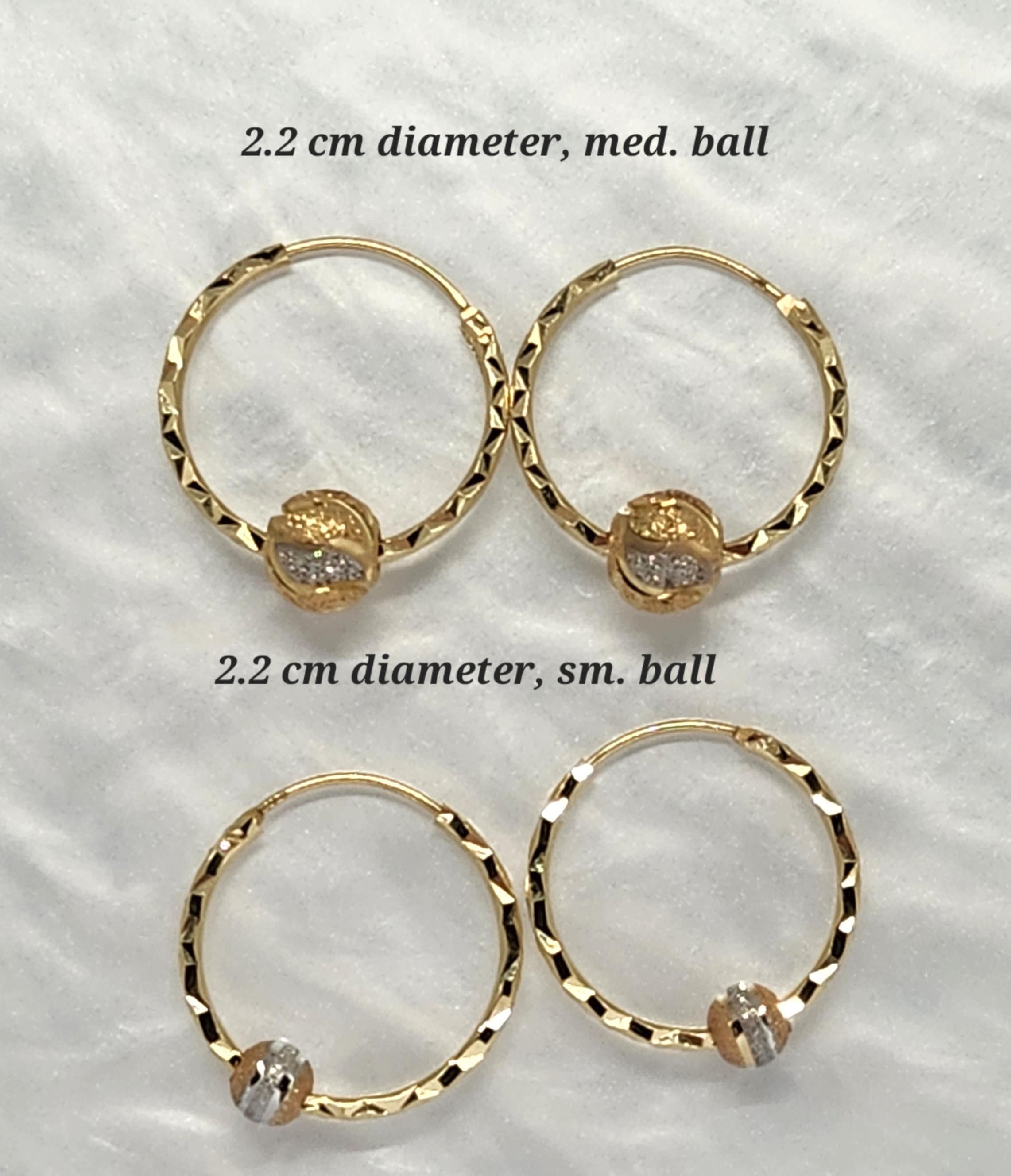 10K Tri-color Gold Ball Hoops, Gold Hoops, Ball Charms, Ball Earrings ...