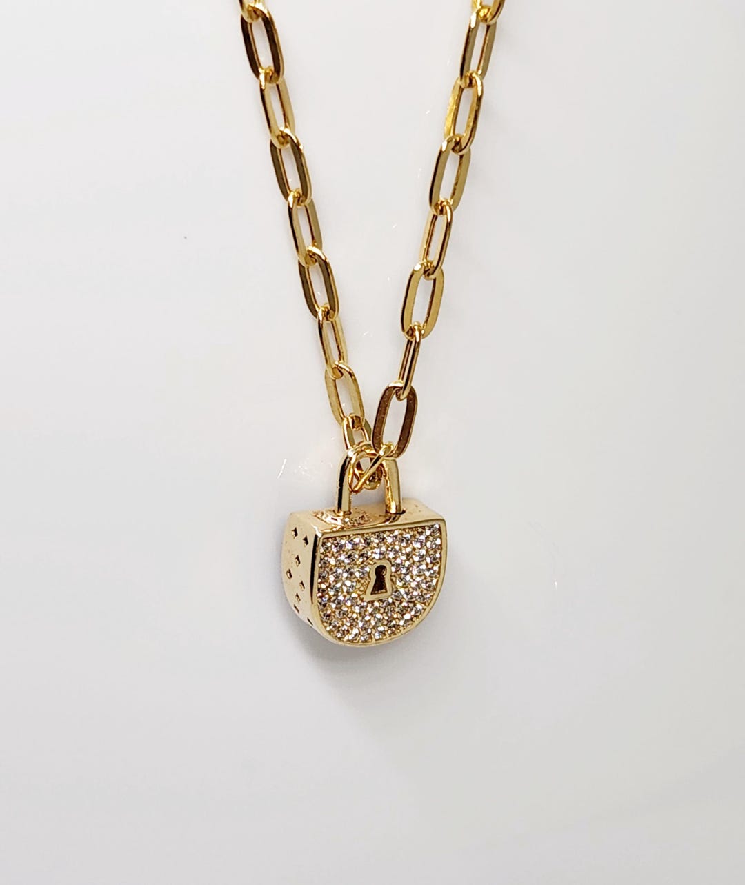 14K Real Gold Lock Charm, Gold Double-sided Lock, Dimensional Lock, Gem ...