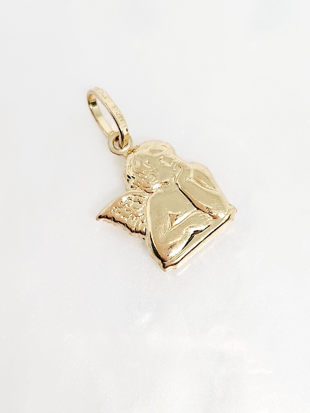 10K Yellow Gold Cherub Charm, Gold Angel Charm, Gold Cherub Thinking ...