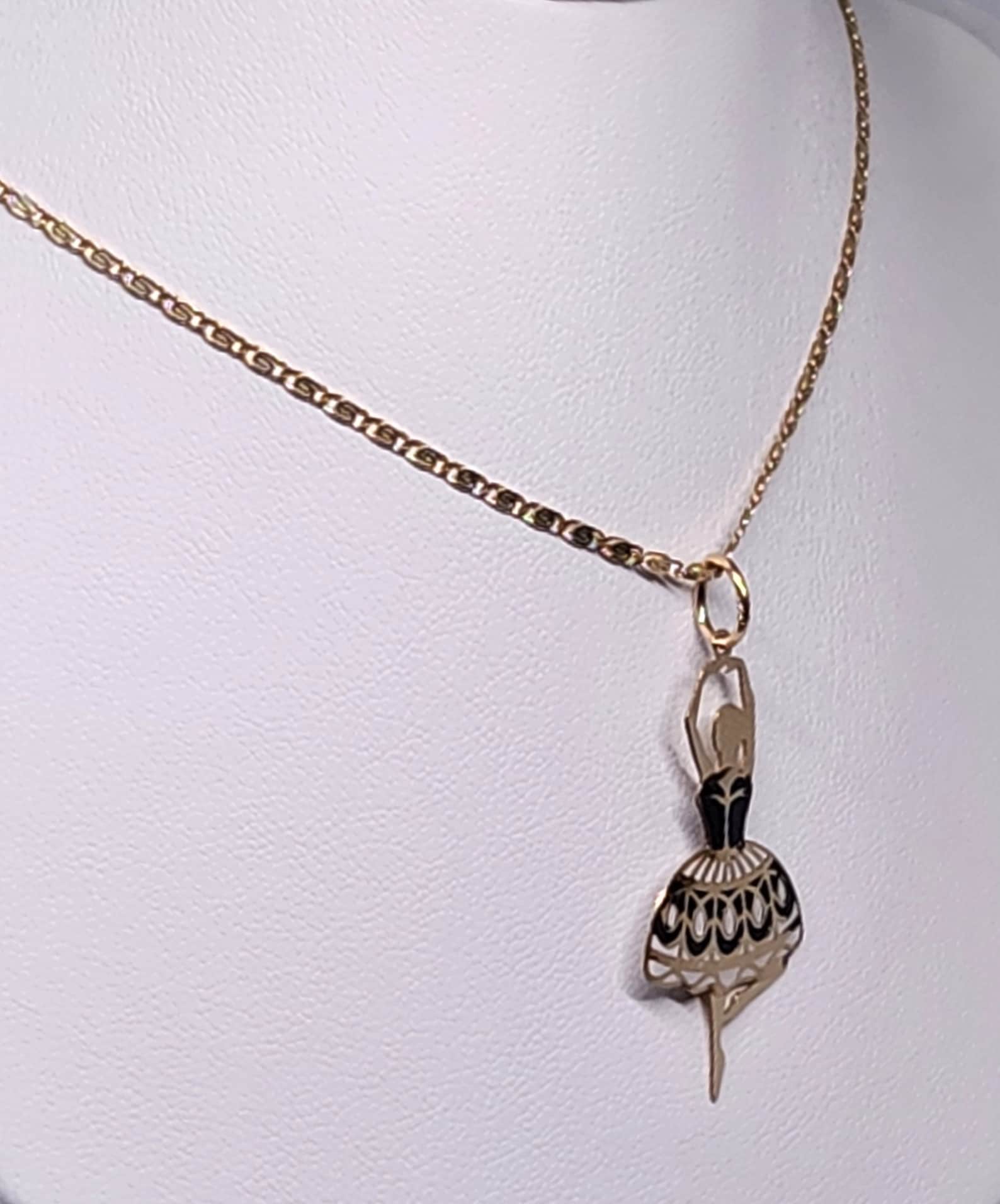 14K Real Gold Ballerina Pendant, Enamel Ballerina, Gold Dancer Pendant ...