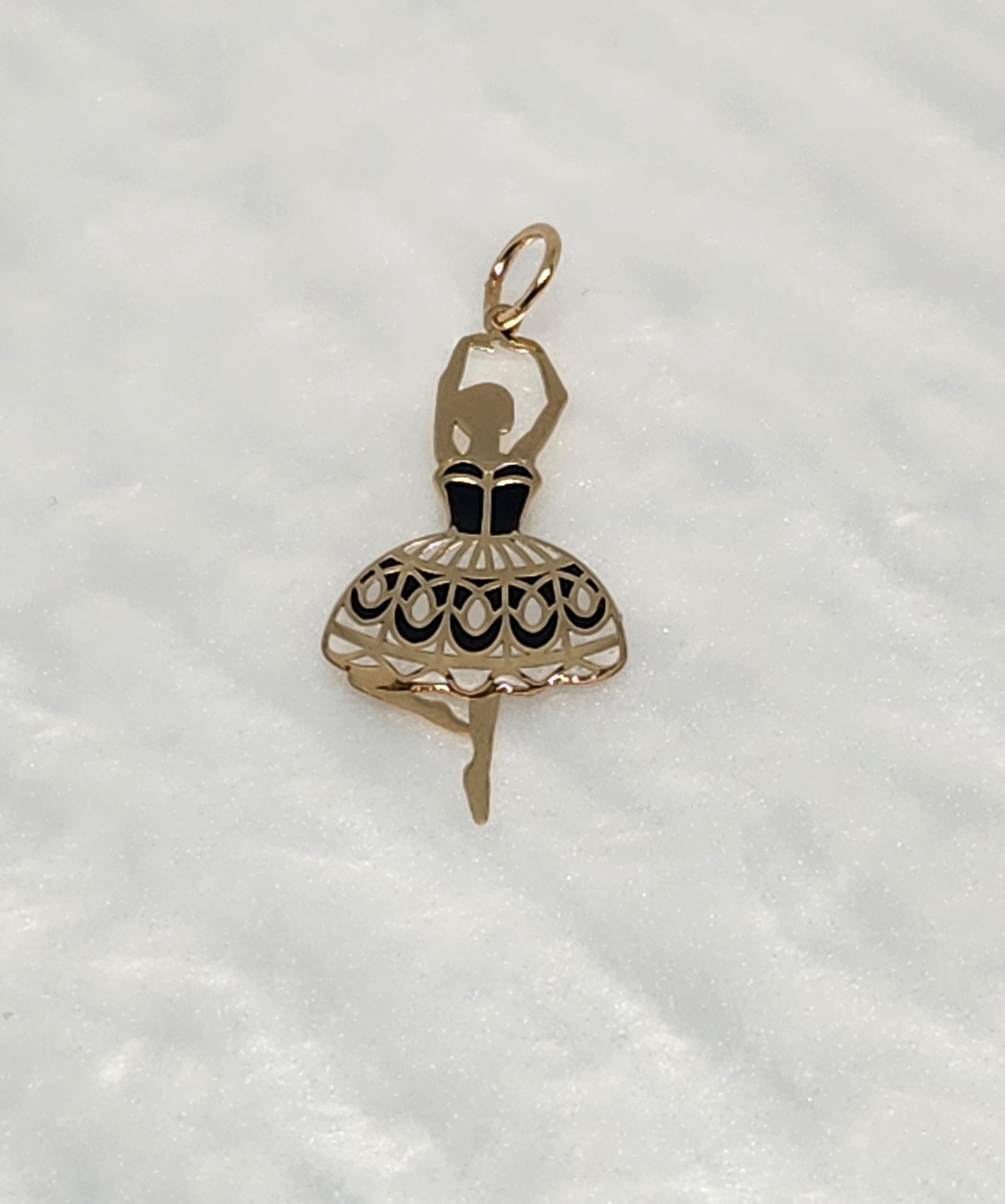 14K Real Gold Ballerina Pendant, Enamel Ballerina, Gold Dancer Pendant ...