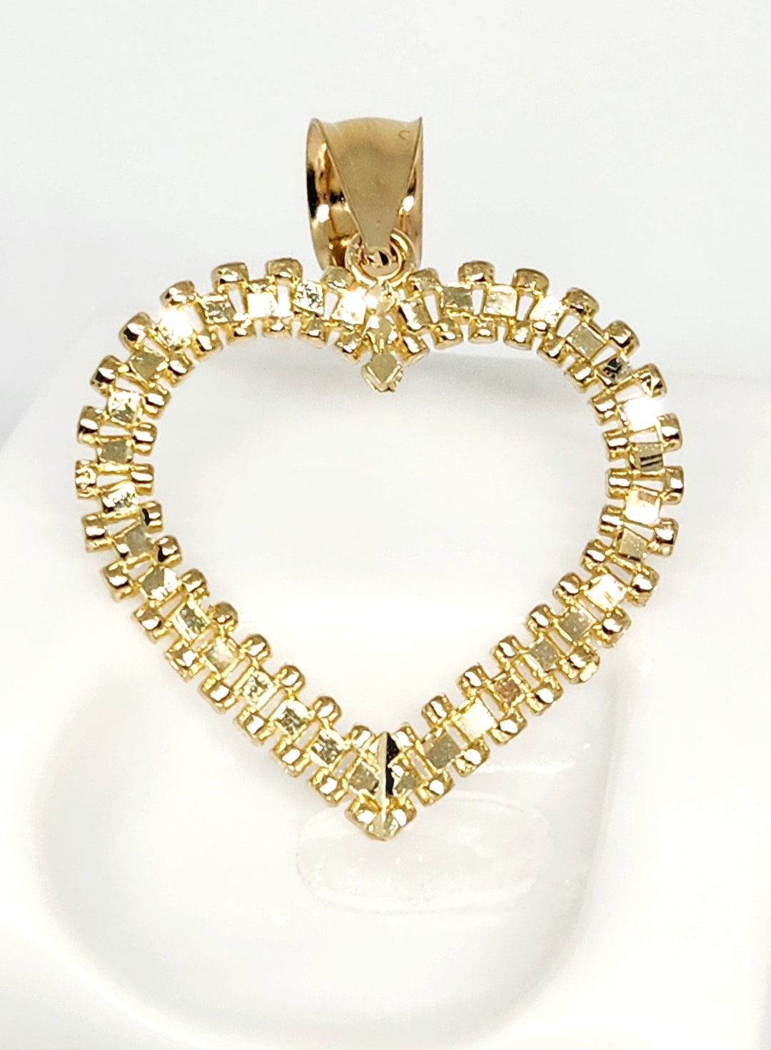 10K Yellow Gold Heart Pendant, Solid Heart, Open Heart, Gold Heart ...