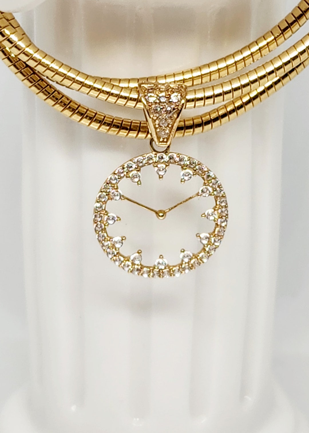 10K Real Gold Clock Charm, Gold Gem Stone Clock, Gold See-through Clock ...