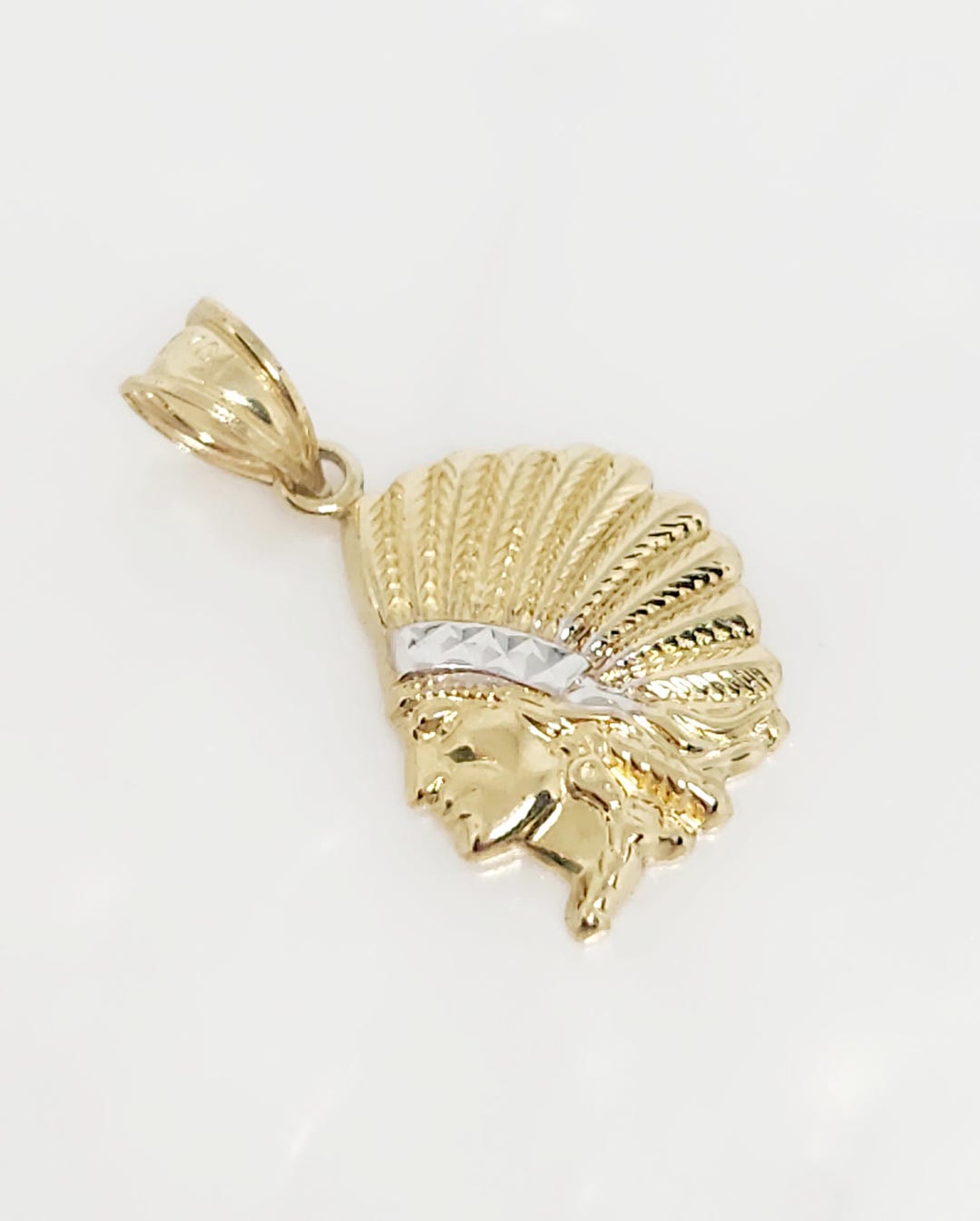 10K Genuine Gold Chief Head Pendant, Small Indian Head Charm, Gold ...