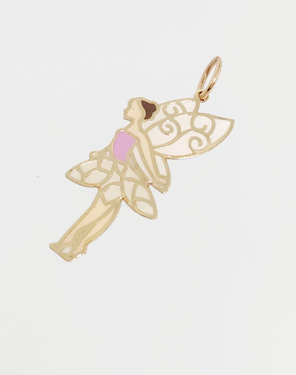 14K Yellow Gold Fairy Charm, Gold Pixie Charm, Gold Enamel Charm ...