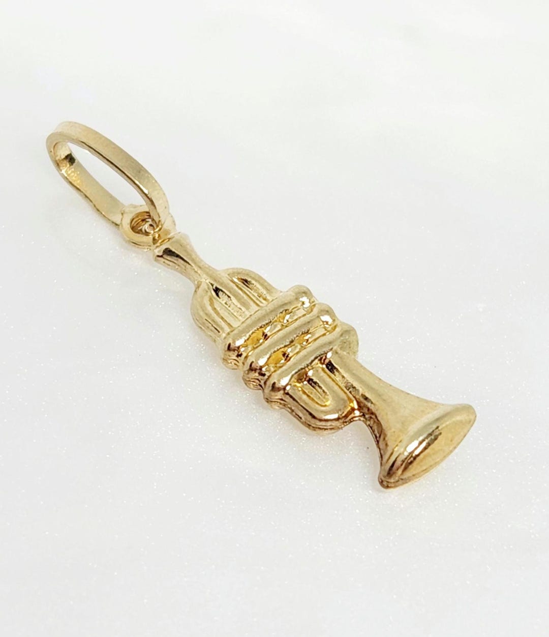 14K Yellow Gold Trumpet Charm, Gold Musical Charm, Gold Instrument ...