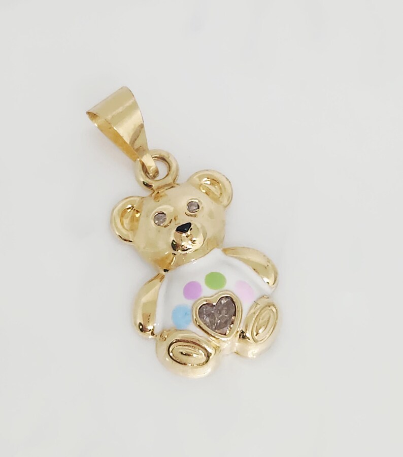 10K Yellow Gold Teddy Bear Charm, Gold Enamel Teddy, Puffy Teddy Bear ...