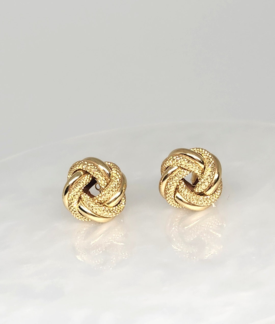 10K Yellow Gold Knot Earrings, Gold Knot Studs, Gold Love Knot Earrings, Gold Love Knot Pendant ...