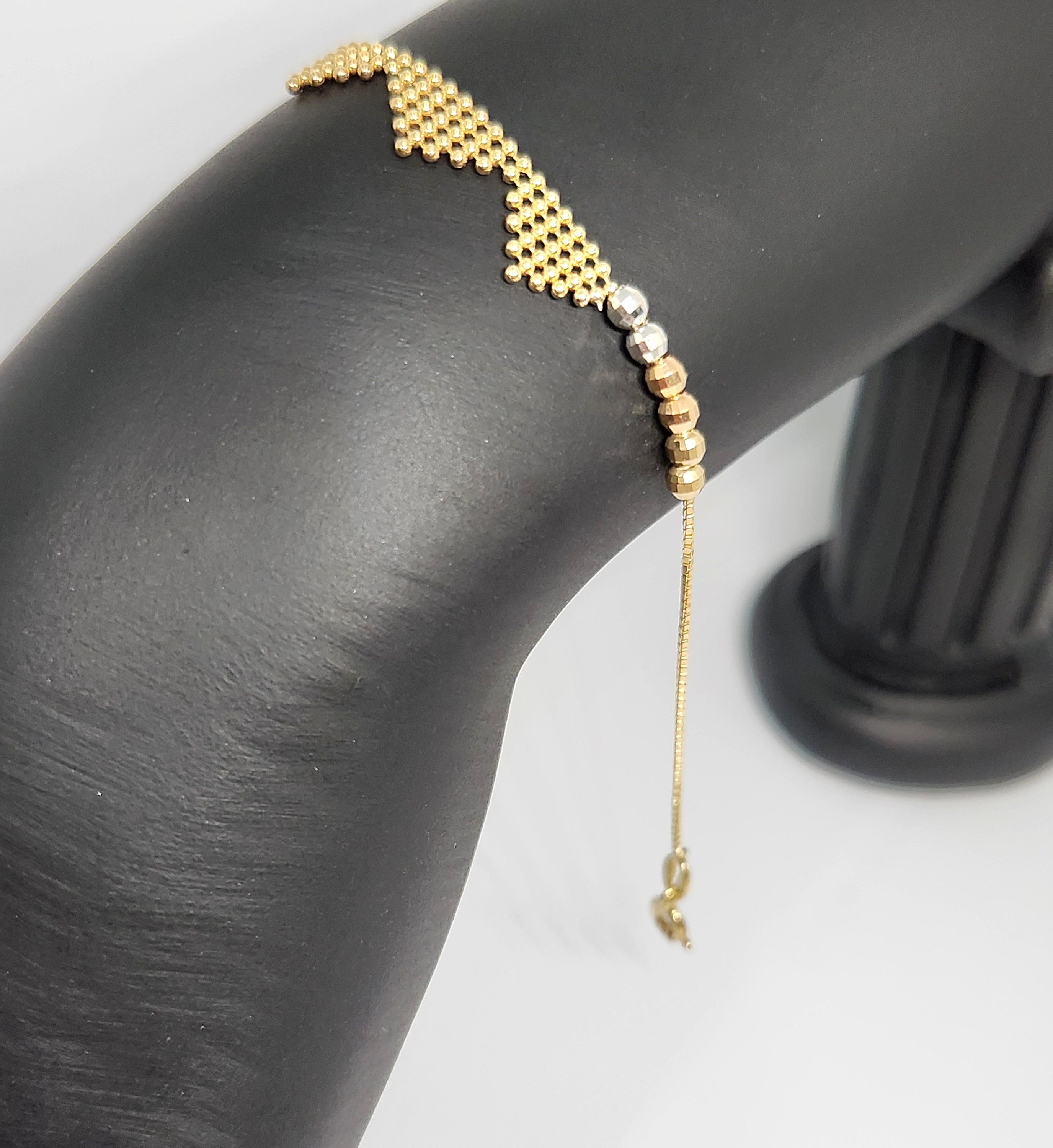 10K Genuine Gold Box Link Bracelet, Tri-color Bracelet, Ball Bracelet ...