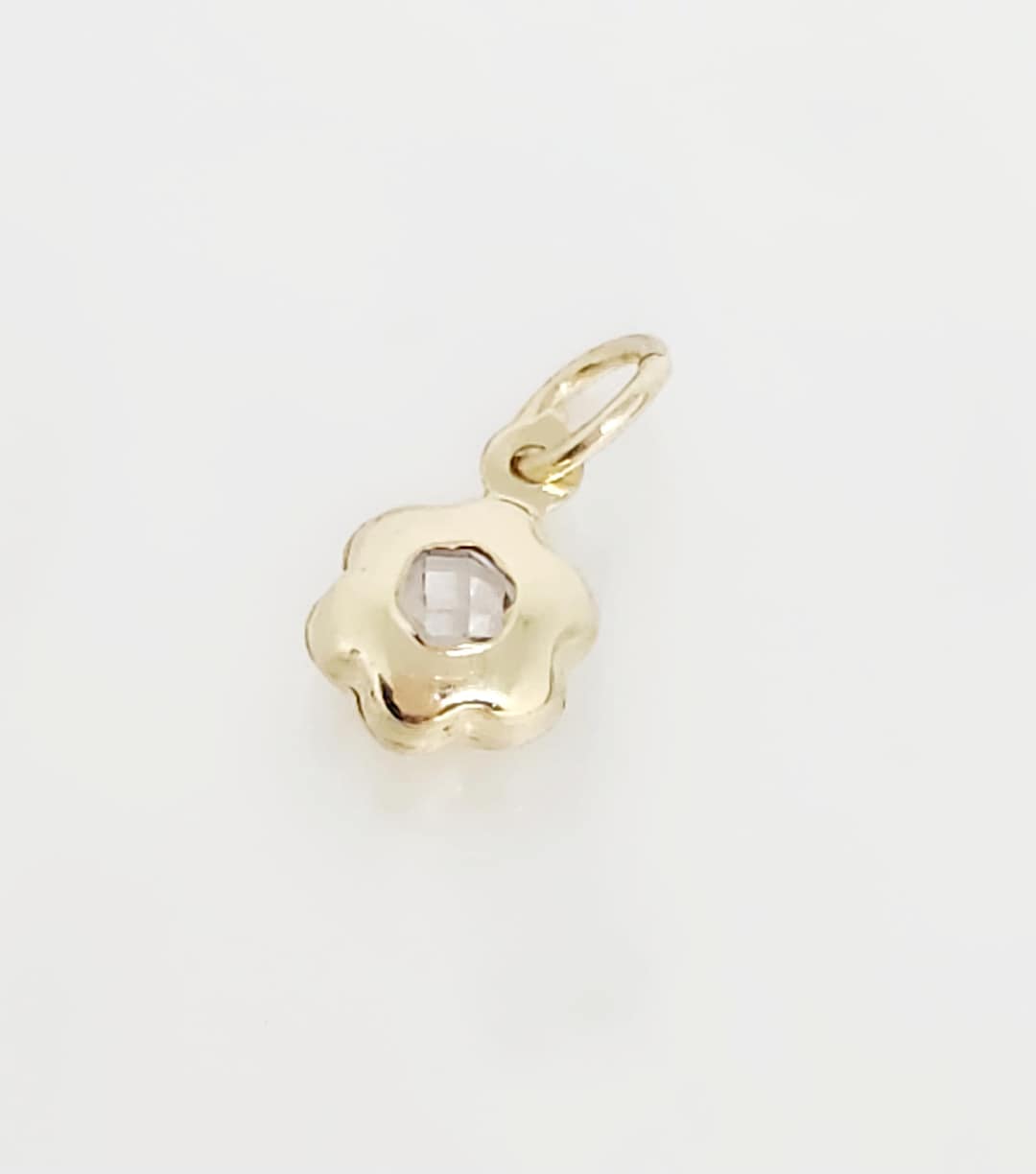 10K Yellow Gold Flower Charm, TINY Flower Charm, Gem Stone Charm, Puffy ...