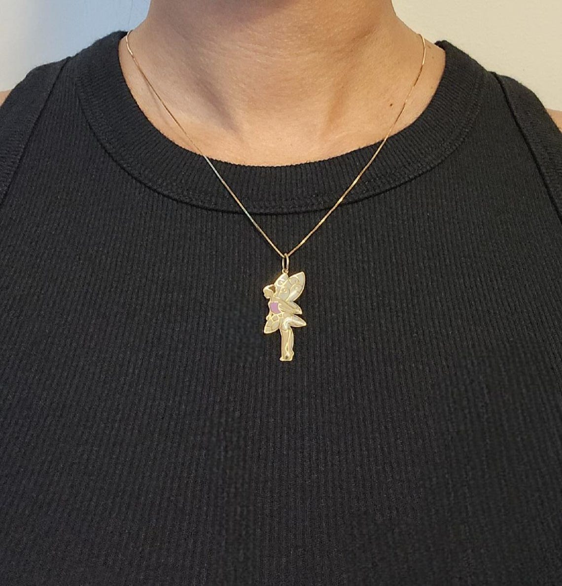 14K Yellow Gold Fairy Charm, Gold Pixie Charm, Gold Enamel Charm ...