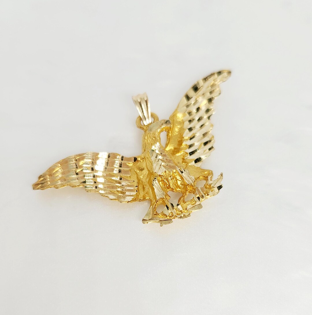 14K Real Gold Eagle, Diamond Cut Eagle Charm, Gold Bird Charm, Gift for ...
