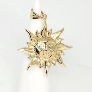 10K Yellow Gold Sun Pendant, Gold Double-sided Sun, LARGE Gold Puffy ...