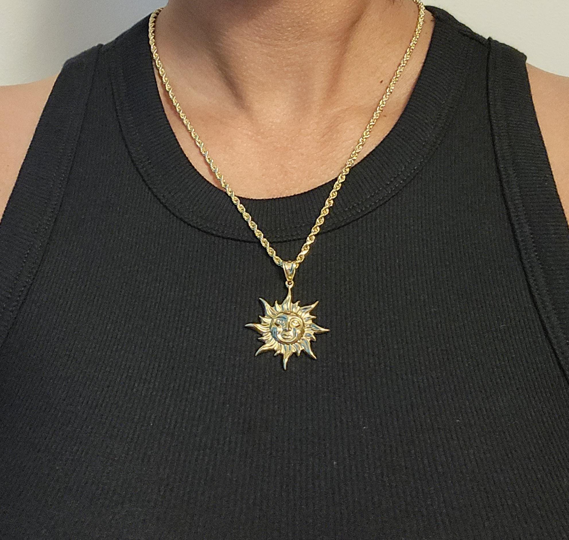10K Yellow Gold Sun Pendant, Gold Double-sided Sun, LARGE Gold Puffy ...