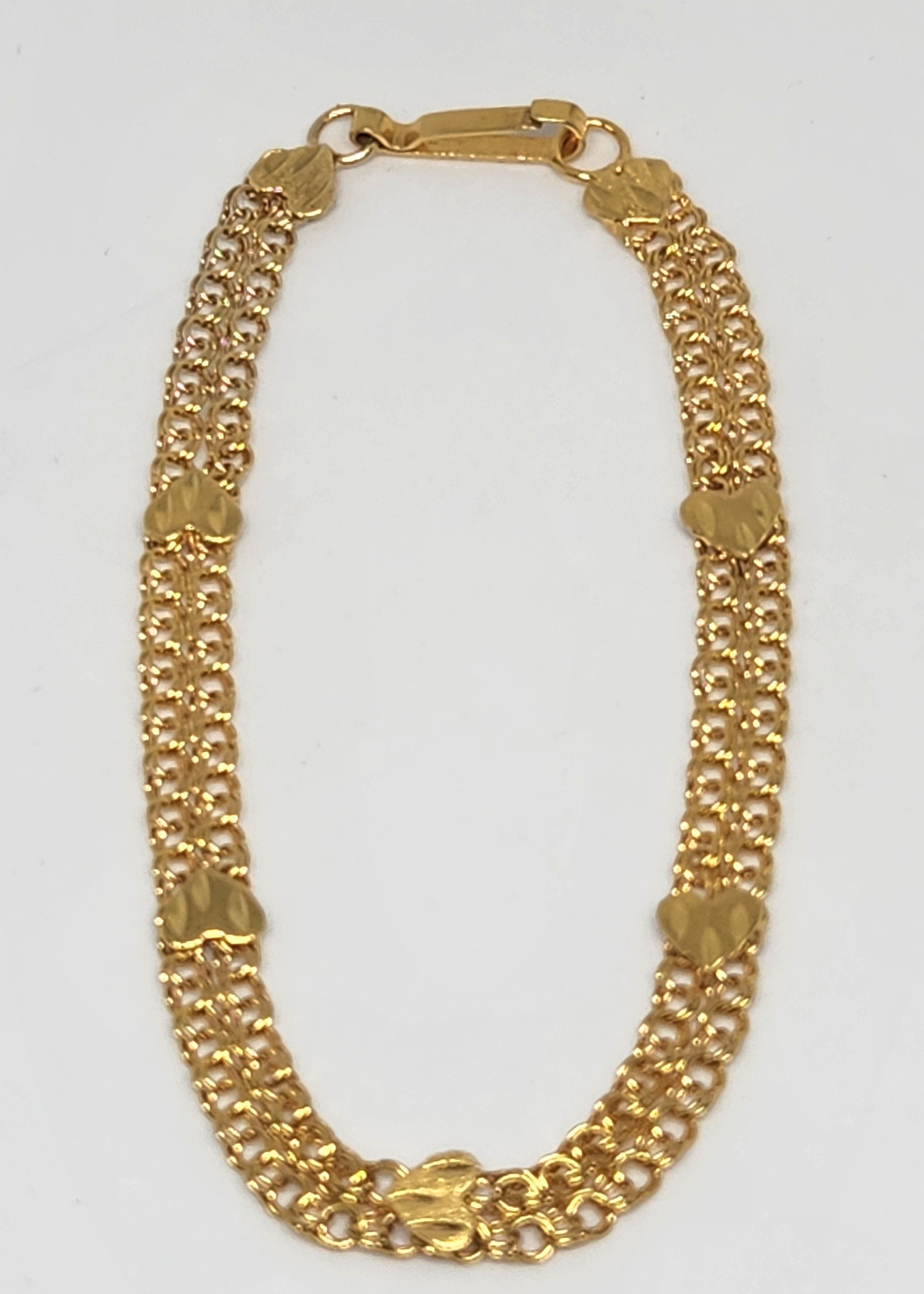 10K Genuine Gold Vintage Bracelet, Spanish Link Bracelet, Heart ...
