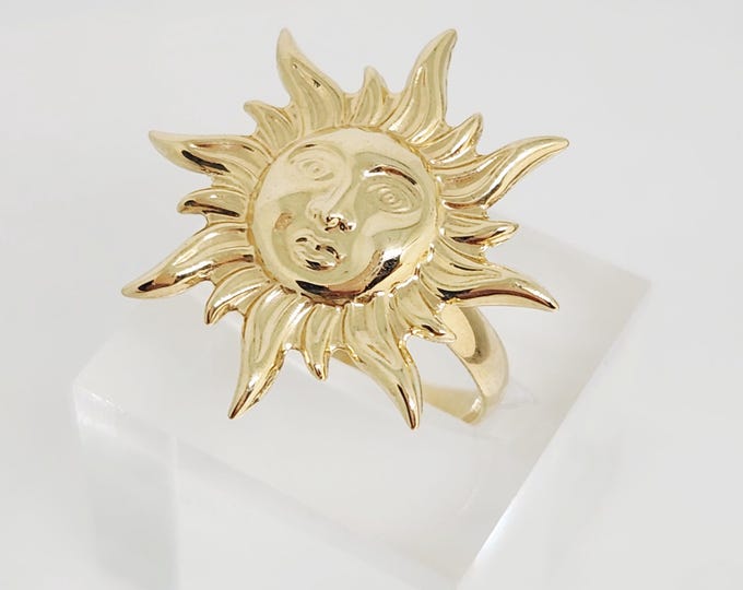 10K Yellow Gold Sun Ring, Gold Celestial Jewelry, Gold Sunburst Ring ...