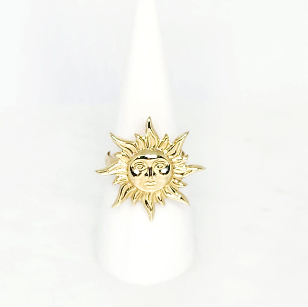 10K Yellow Gold Sun Ring, Gold Celestial Jewelry, Gold Sunburst Ring ...