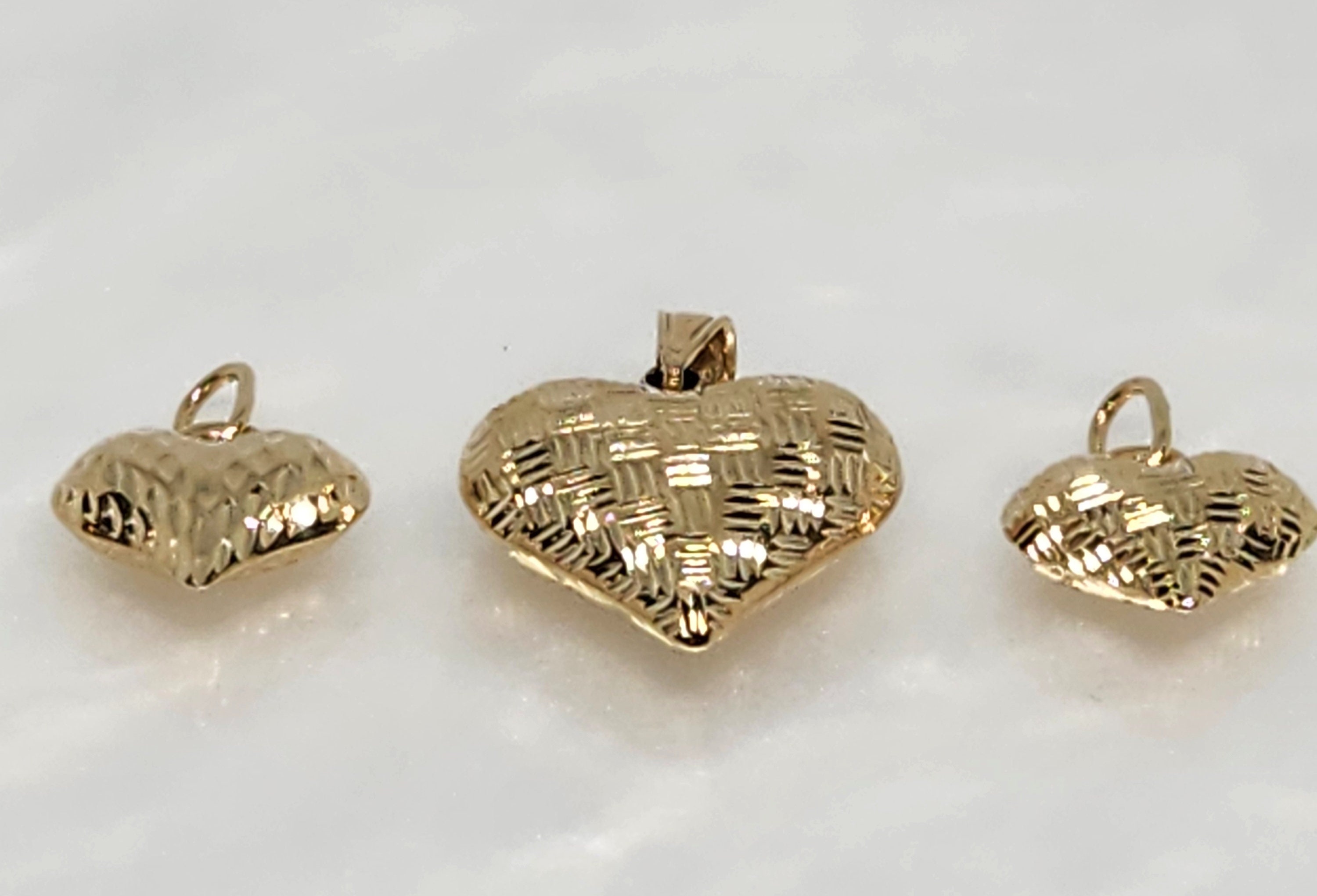 14K Genuine Gold Heart Pendant, Puffy Heart, Diamond Cut Heart, 3D ...