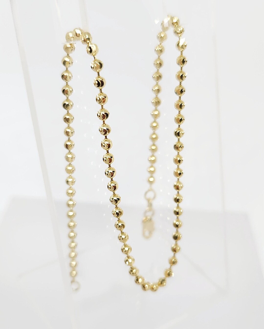 10K Yellow Gold Anklet, Gold Ball Link Anklet, Gold Solid Ball Anklet ...