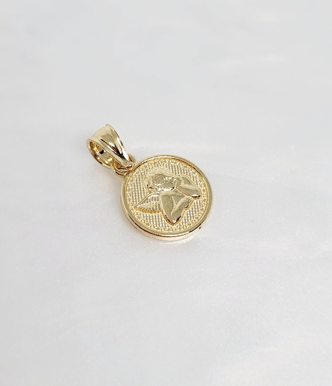10K Yellow Gold Cherub Charm, Gold Angel Charm, Gold Cherub Thinking ...