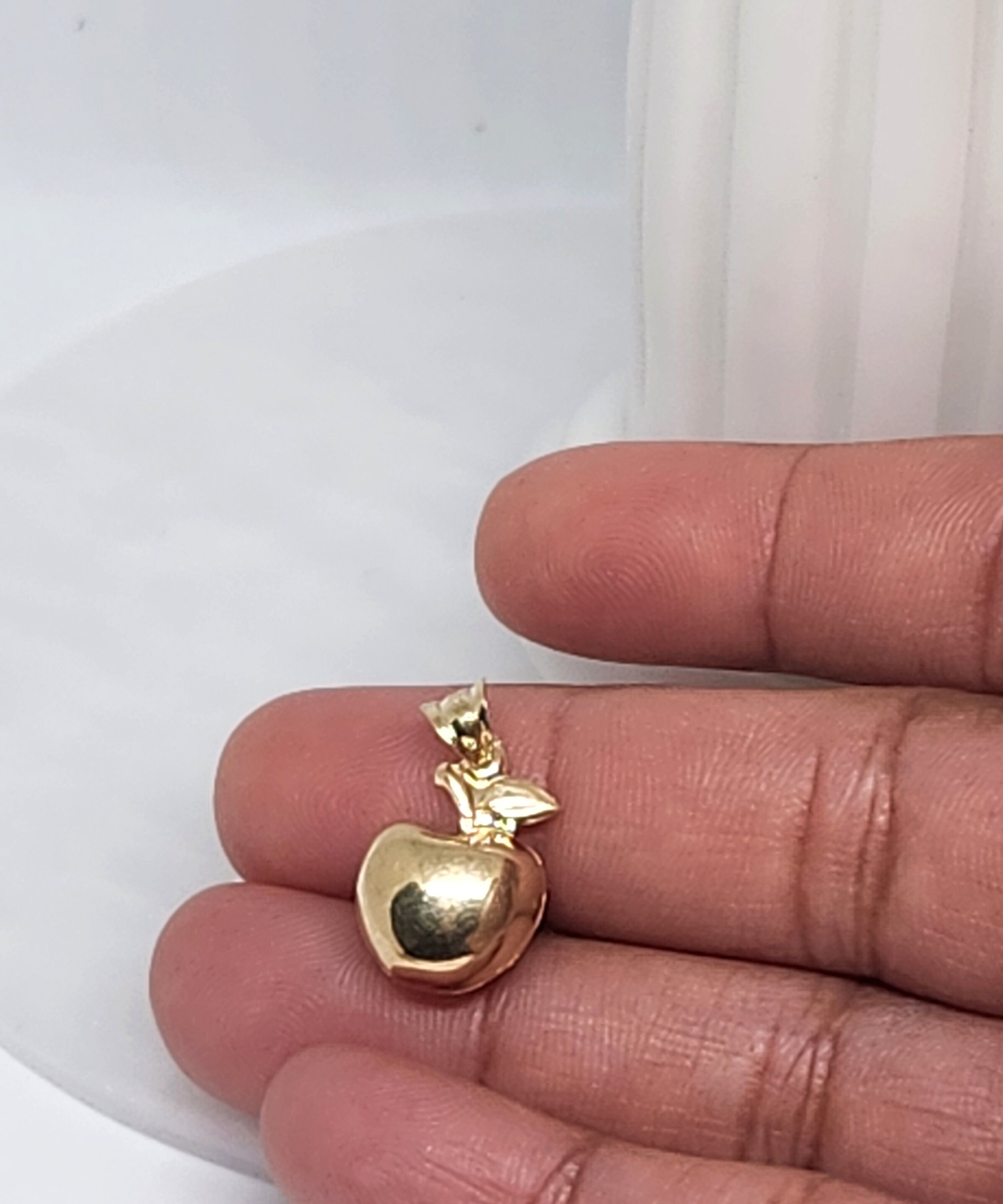 10K Real Gold Apple Charm, Puffy Charm, 3D Apple, Dainty Charm, Apple ...