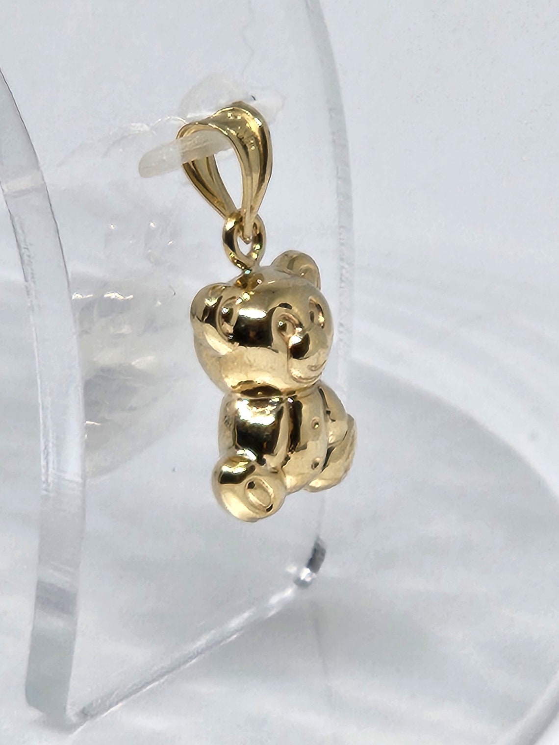 10K Real Gold Teddy Bear Charm, Lifelike Teddy Bear Pendant, Puffy ...