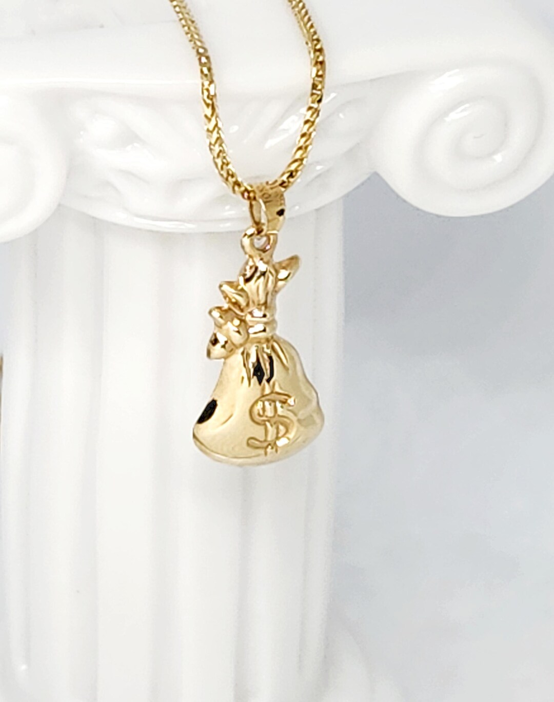 10K Real Gold Money Bag Charm, Dollar Sign Charm Pendant, Gold Coin Bag ...