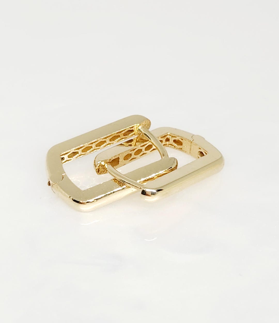 10K Yellow Gold Hoops, Solid Gold Hoop, Gold Rectangle Hoops, Trendy ...