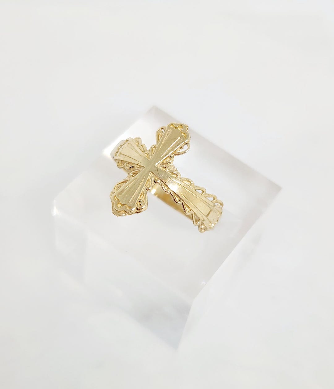 10K Yellow Gold Cross Ring, Gold Filigree Cross, Religious Gift, Gold ...