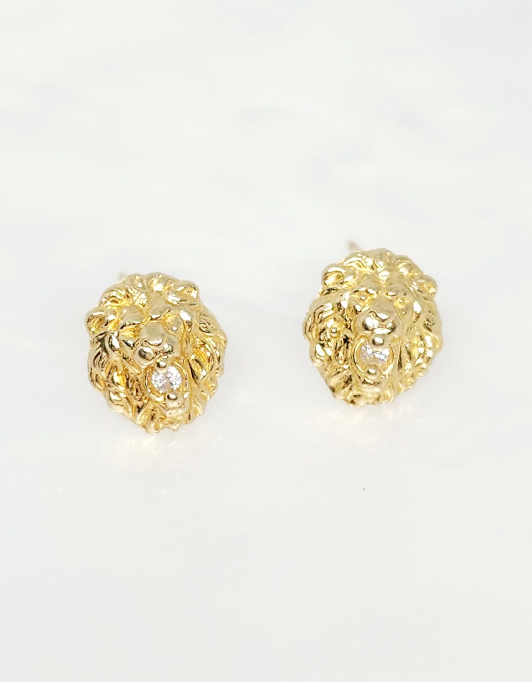 10K Yellow Gold Small Lion Stud Earrings, Gold Lion Face Studs, Lion ...