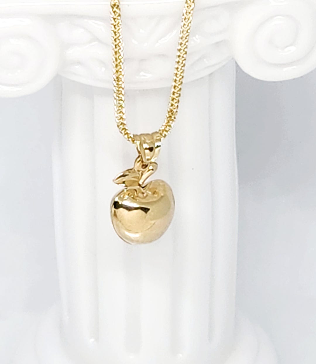 10K Real Gold Apple, Puffy Gold Charm, Dimensional Apple, Dainty Charm ...