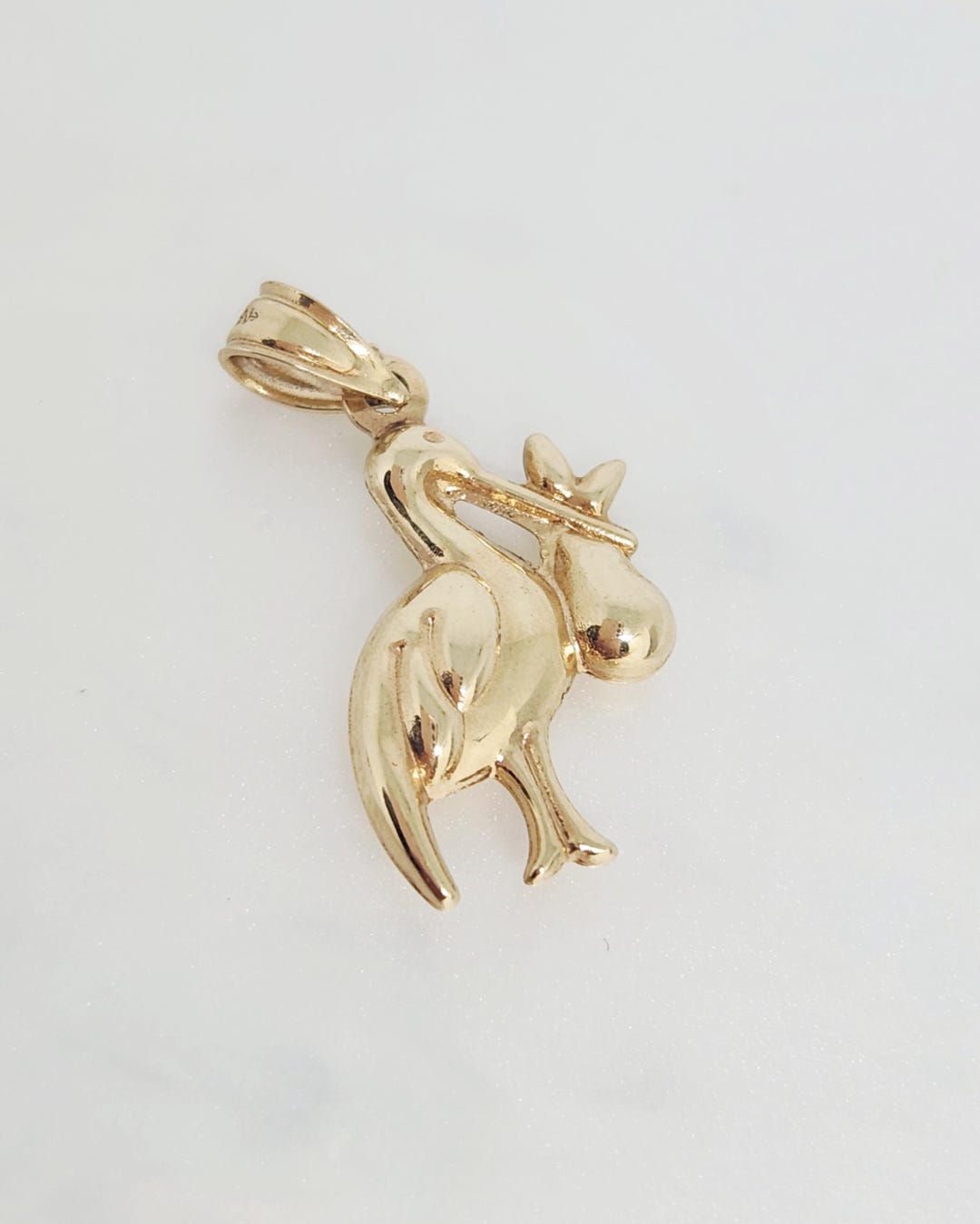 10K Yellow Gold Stork Charm, Gold Baby Stork Charm, Baby Shower Gift ...
