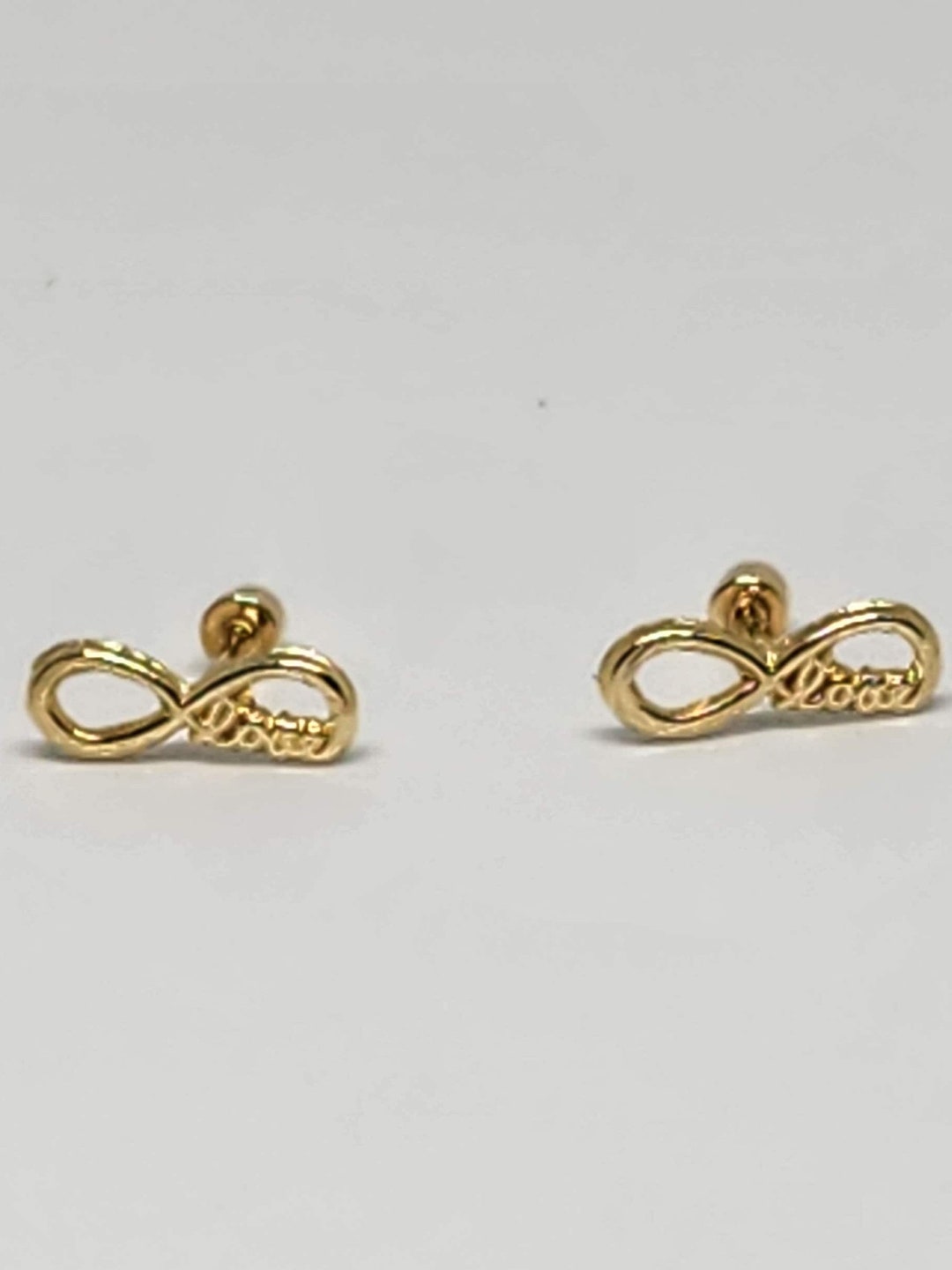 10K Genuine Gold Infinity Love Earrings, Tiny Gold Studs, Gold Safety Screw Back Earrings ...
