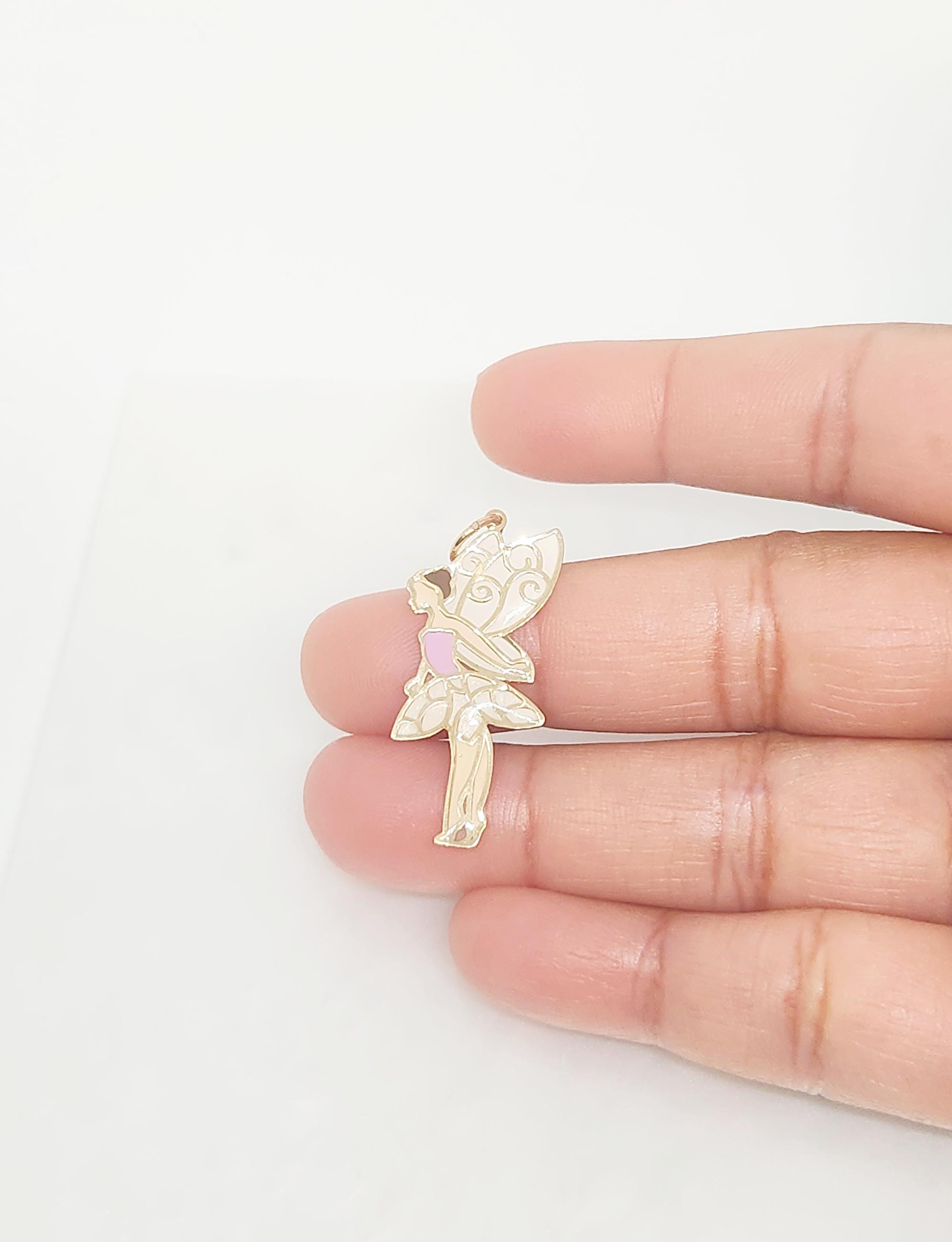 14K Yellow Gold Fairy Charm, Gold Pixie Charm, Gold Enamel Charm ...