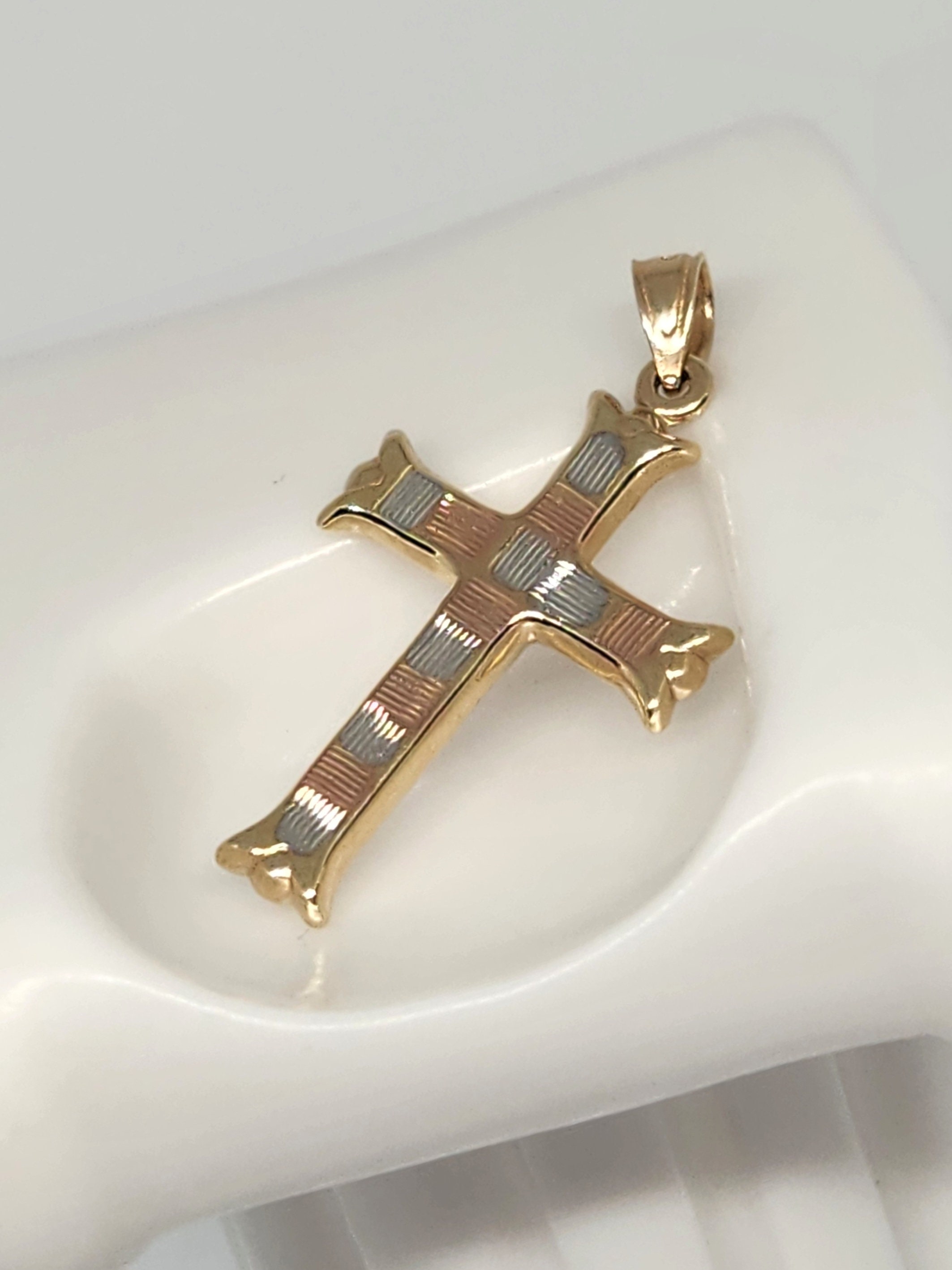 10k Genuine Gold Cross, Tri-color Gold Cross, Religious Cross Pendant ...