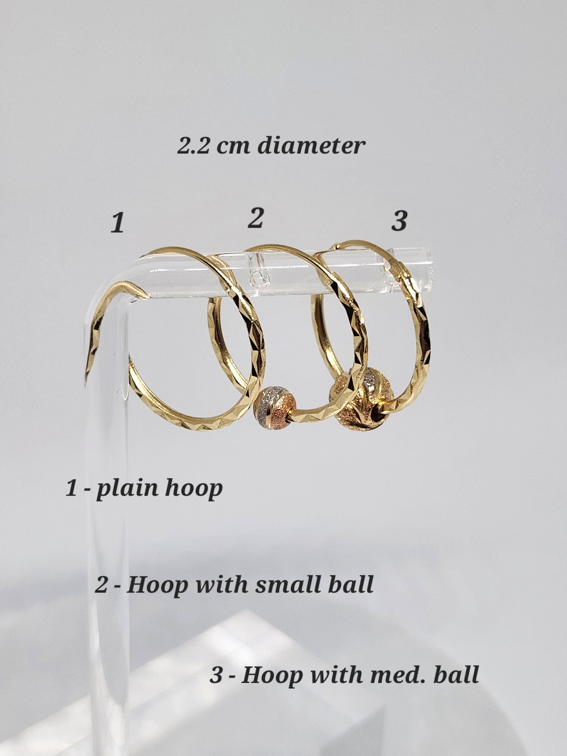 10K Tri-color Gold Ball Hoops, Gold Hoops, Ball Charms, Ball Earrings, Pendant, Gold Tubing ...