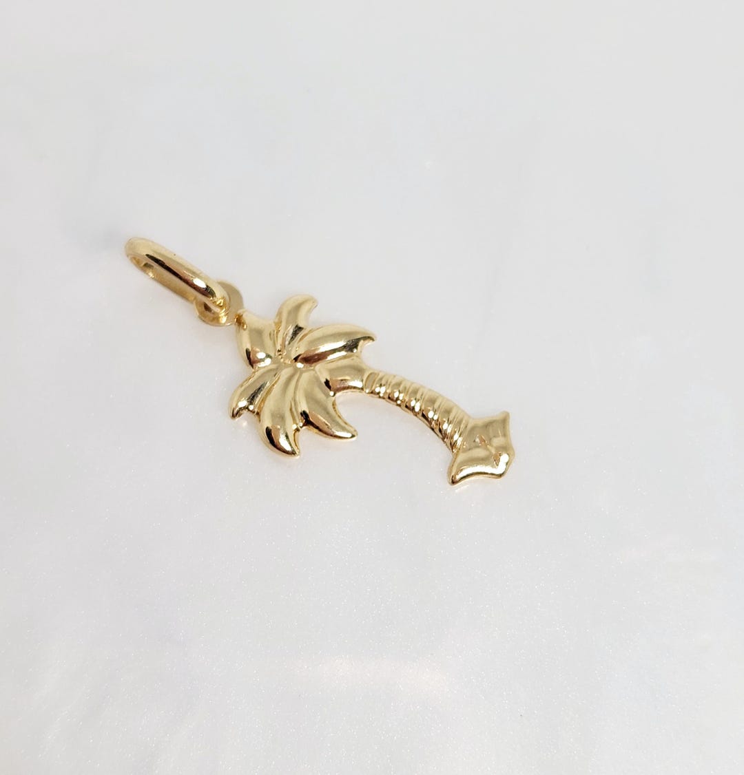 14K Real Gold Tree Charm, Gold Palm Tree Charm, Hand Carved Tree ...