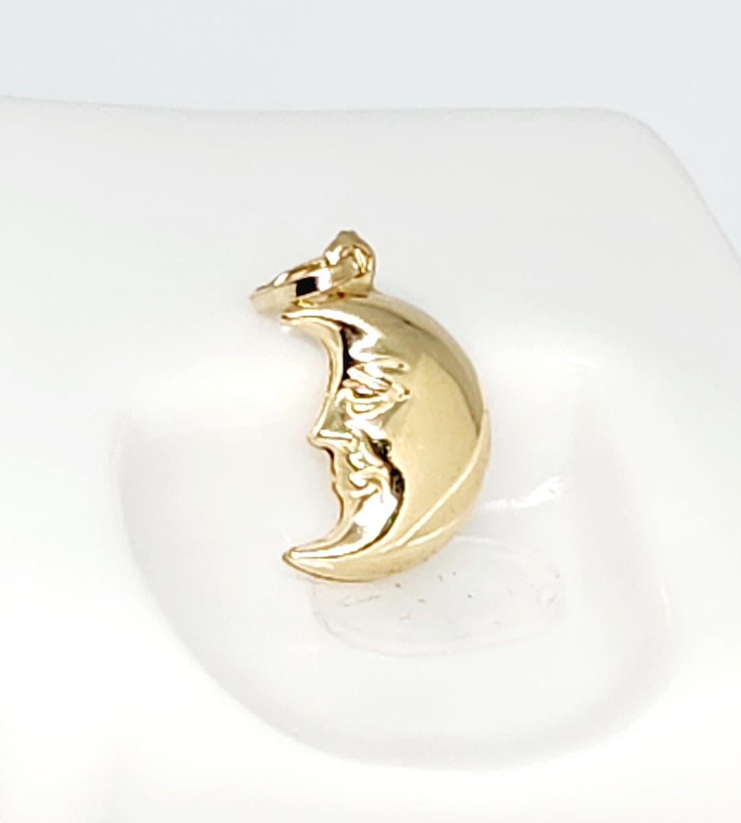 14K Yellow Gold Moon Charm, Man on the Moon Charm, Semi-solid Puffy ...