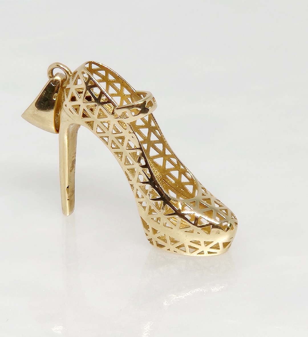 14K Real Gold Shoe, Gold Shoe Pendant, Gold Stiletto Shoe, Gold High ...