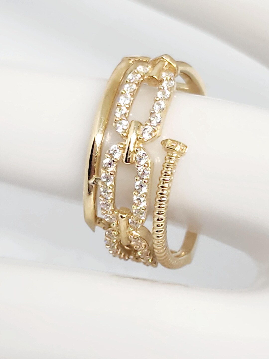 10K Yellow Gold Multi-strand Ring, Gold Zircon Ring, Gold Statement ...