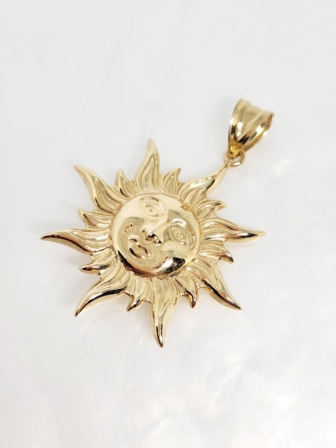 10K Yellow Gold Sun Pendant, Gold Double-sided Sun, LARGE Gold Puffy ...
