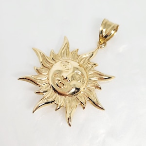 10K Yellow Gold Sun Pendant, Gold Double-sided Sun, LARGE Gold Puffy ...