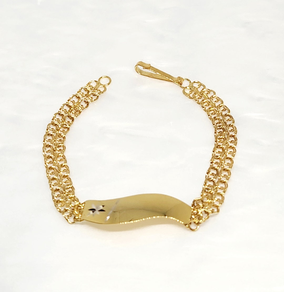 10K Yellow Gold CHILD Bracelet, Gold Spanish Link Bracelet, Gold Name ...
